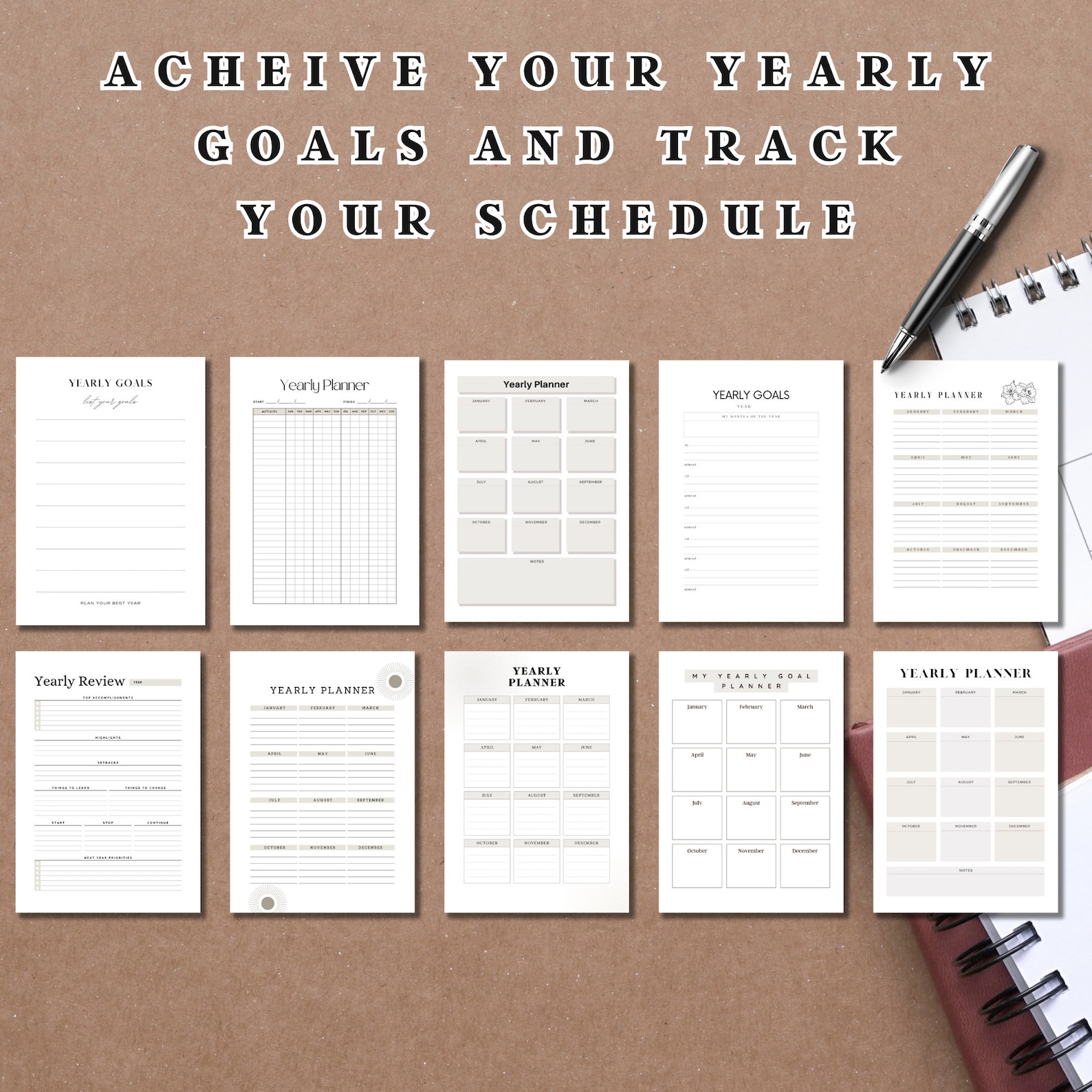 Printable Yearly Planner Yearly Undated Planner Minimalist Planner ...