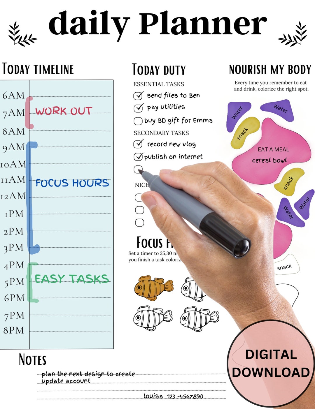 ADHD Planner Printable ADHD Friendly Planner Digital Organizer ...
