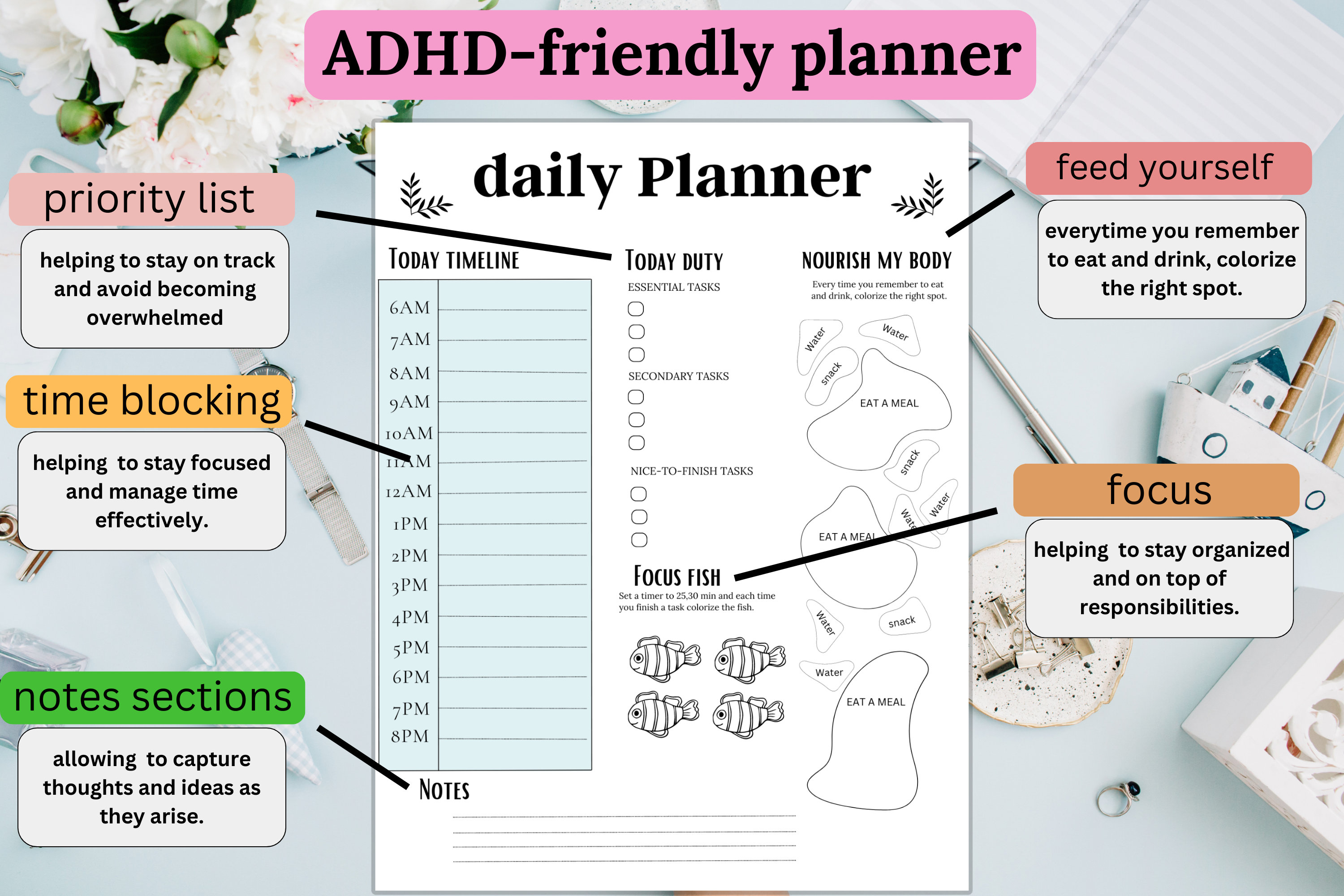 ADHD Planner Printable ADHD Friendly Planner Digital Organizer ...