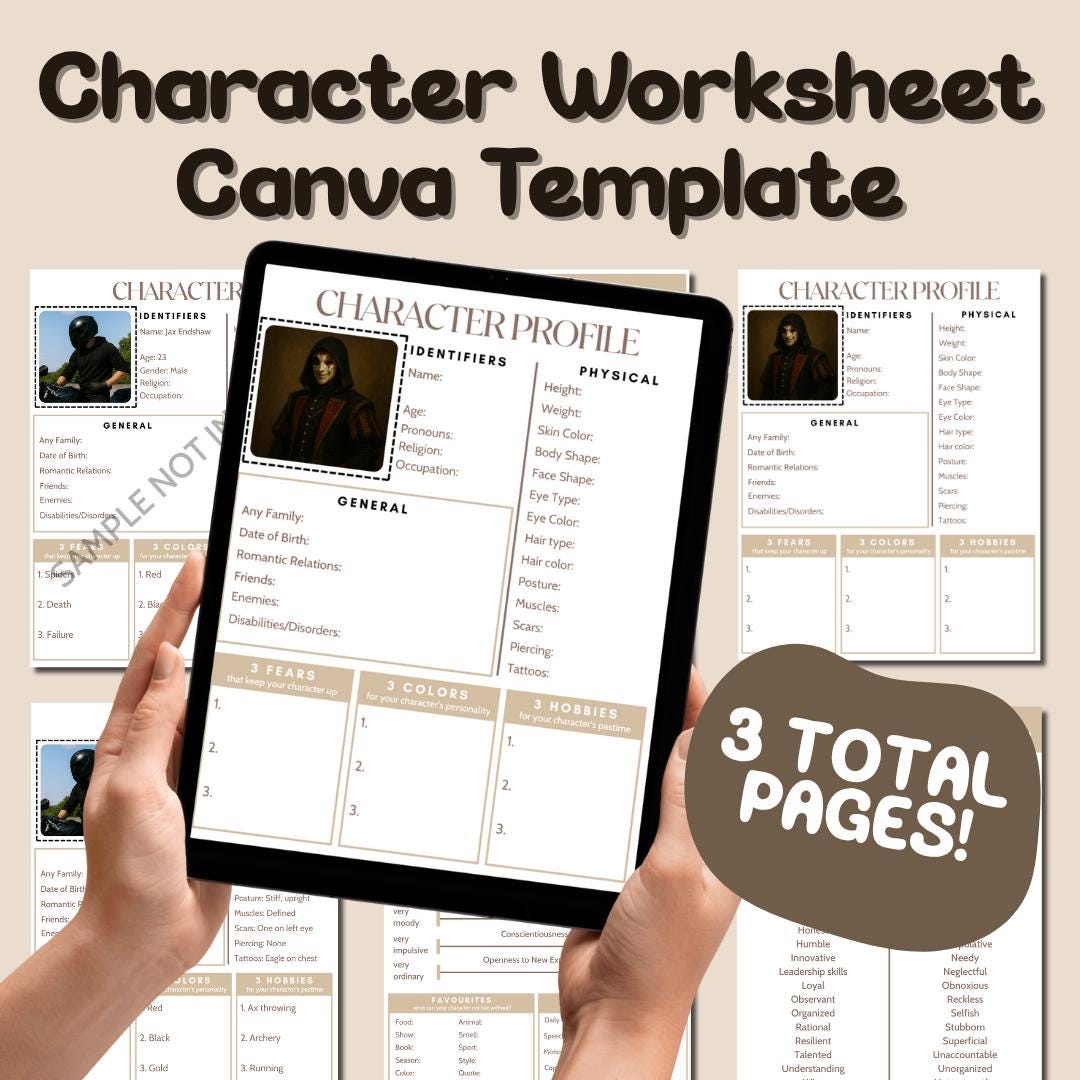 Character Creator Worksheet for Writers | Plan Character Profiles ...