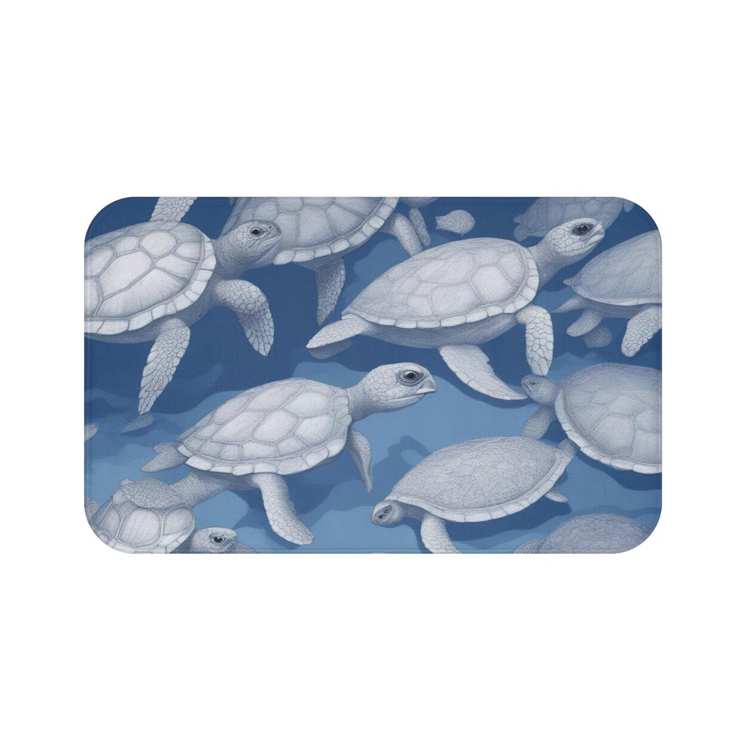 Blue Sea Turtles Bath Mat, Turtle Bath Mat, Turtle Rug, Sea Turtle Rug ...
