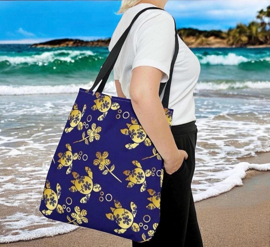Hawaiian Honu Sea Turtle Tote Bag - 18 Inch Purple Floral Polynesian ...