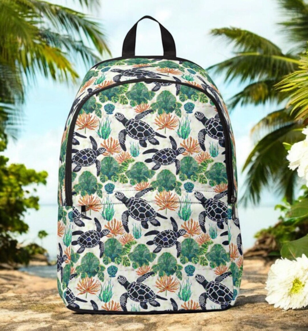Sea Turtle Cove Print, Tropical Beach Nylon Backpack, Terrapin Casual ...