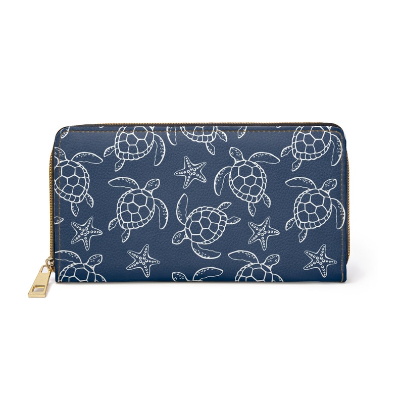 Navy Blue Sea Turtles Zipper Wallet, Women Turtle Wallet, Turtle Wallet ...