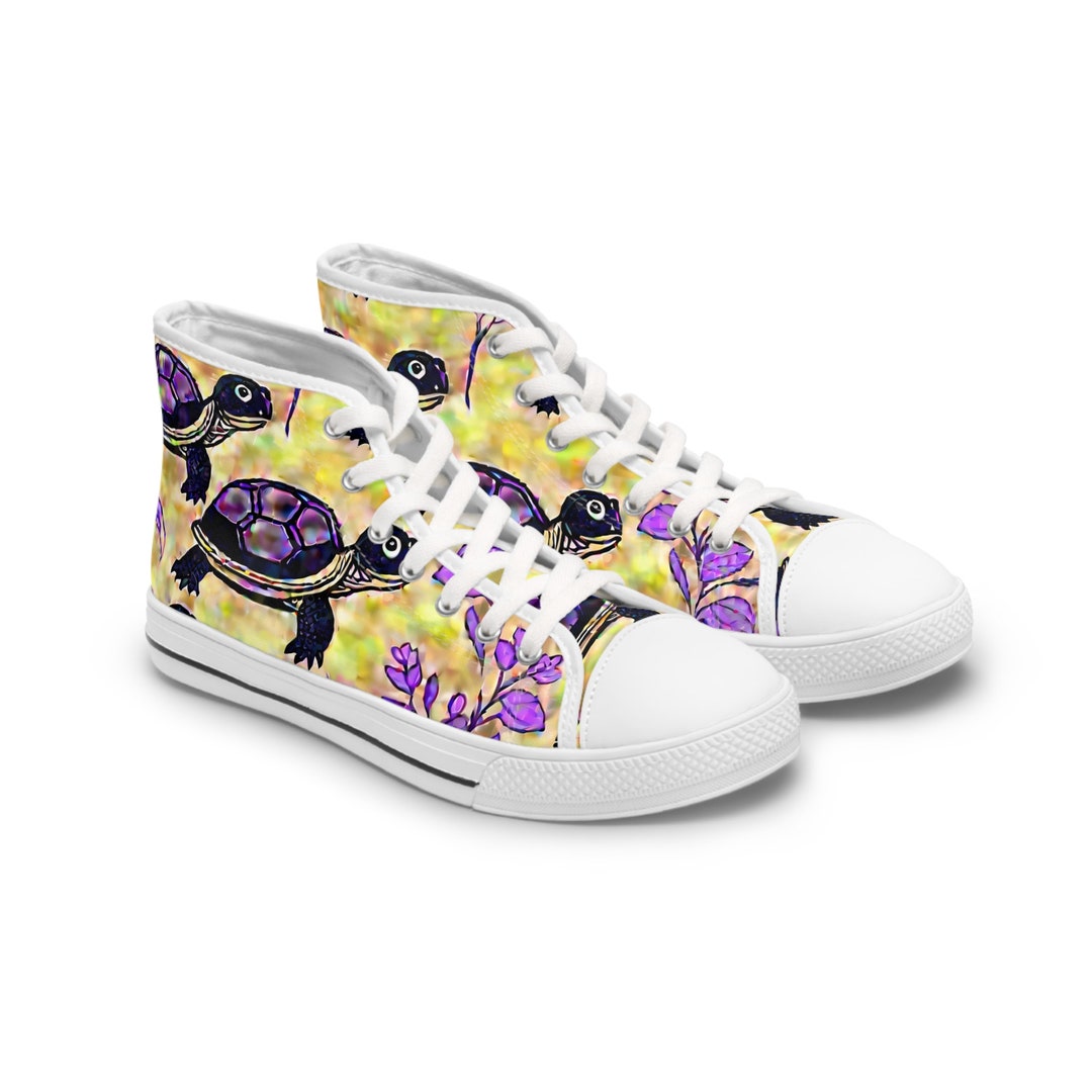 Purple Tortoise Women's High Top Sneakers, Purple Turtle Sneakers ...