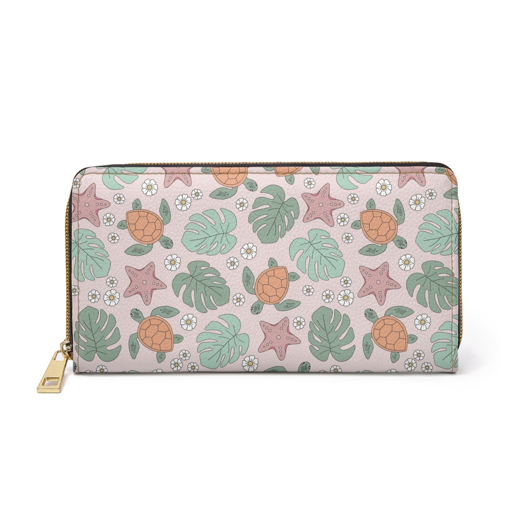 Tropical Sea Turtles Vegan Leather Zipper Wallet, Sea Turtle Coin Purse ...