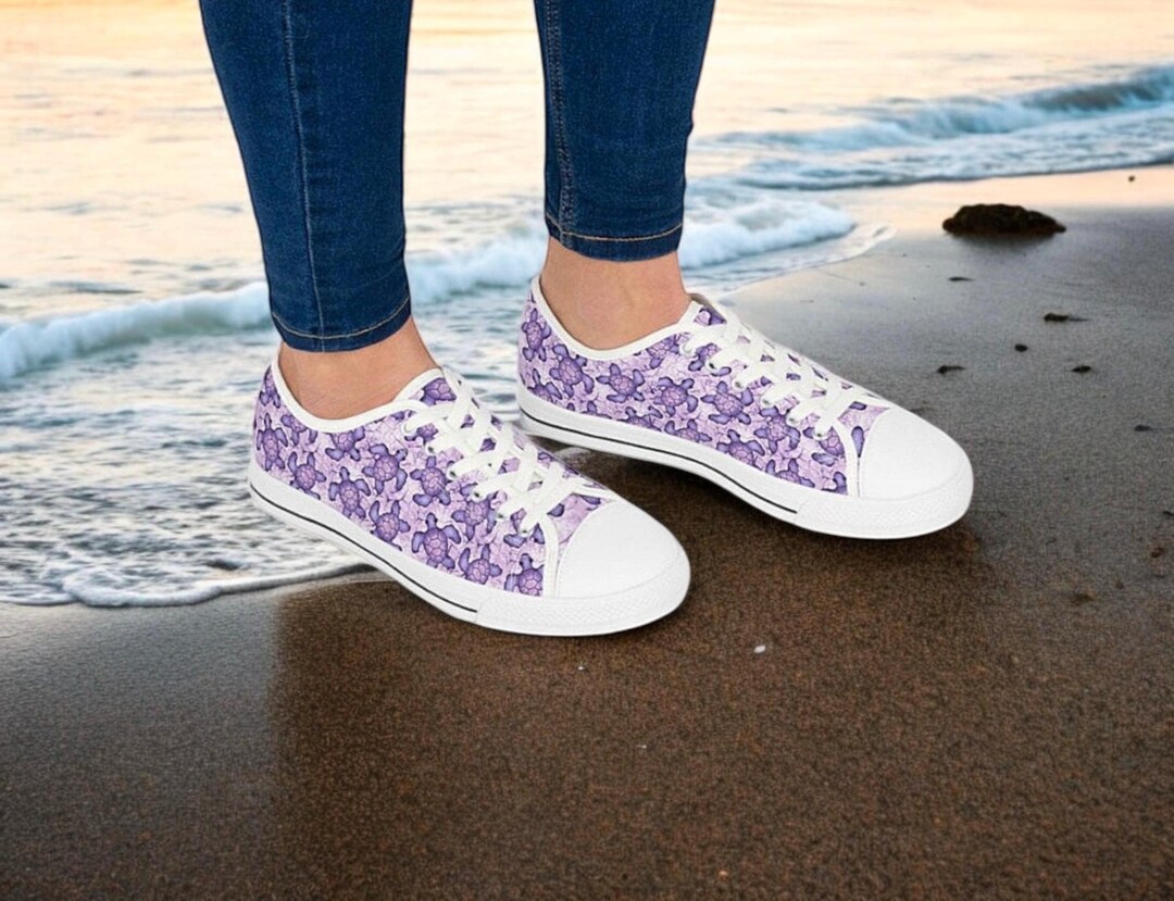 Purple Sea Turtle Sneakers for Women, Pastel Canvas Tropical Beachy ...