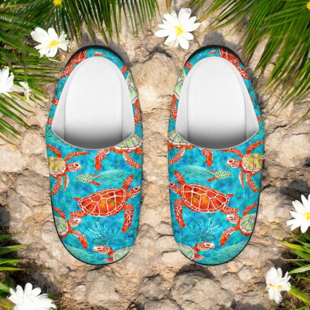 Turtle Indoor Slippers, Terrapin Ocean Print Women's Footwear Gift ...