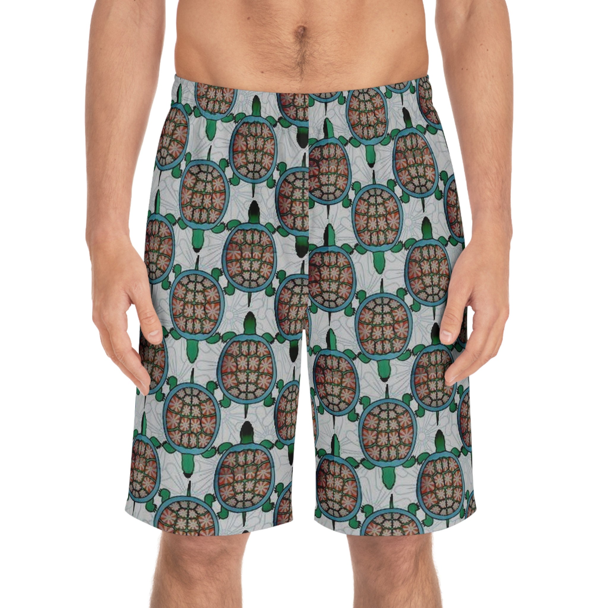 Snapping Turtle Mens Drawstring Board Shorts, Men Turtle Shorts, Turtle ...
