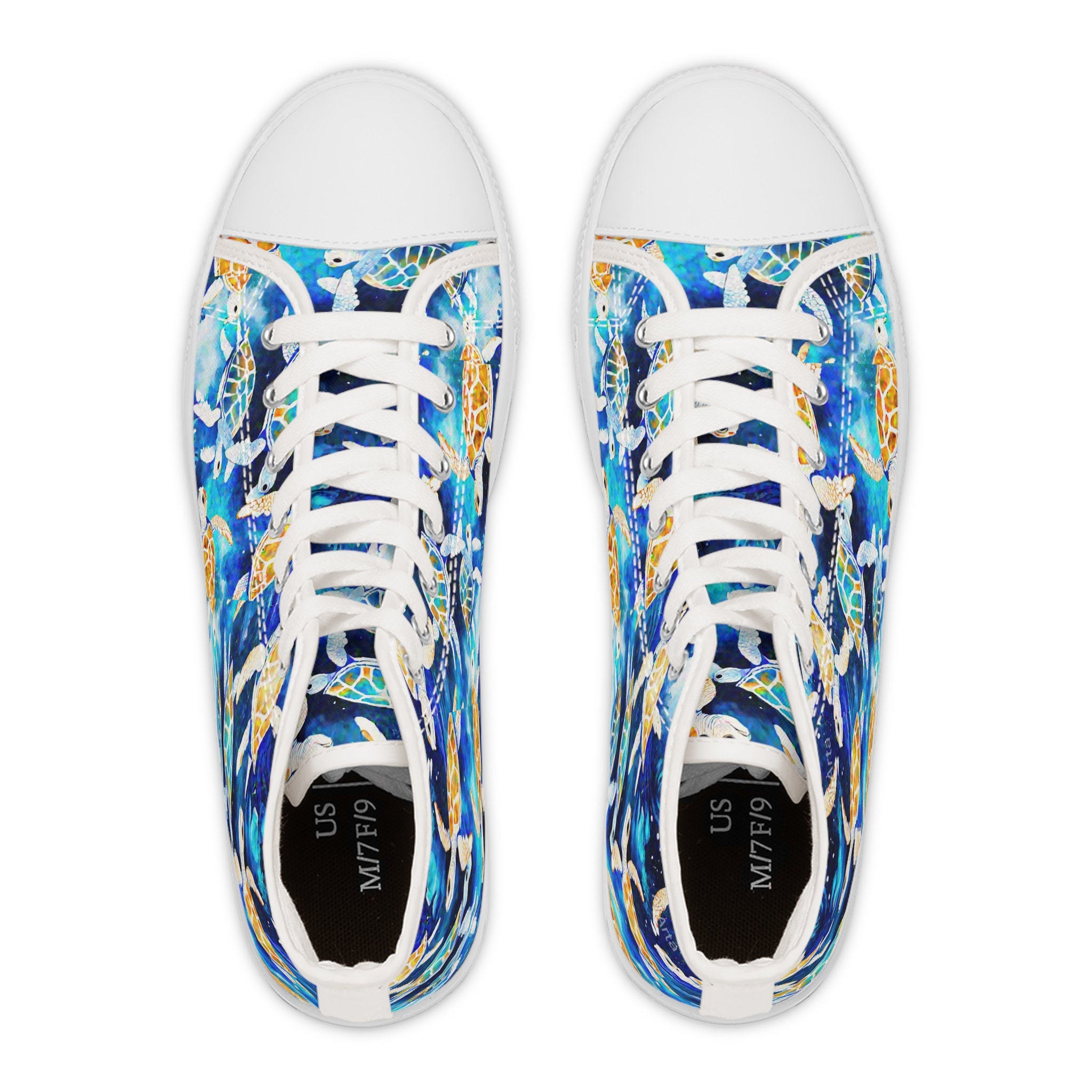 Blue Sea Turtles Women's Custom High Top Sneakers, Turtle Footwear ...