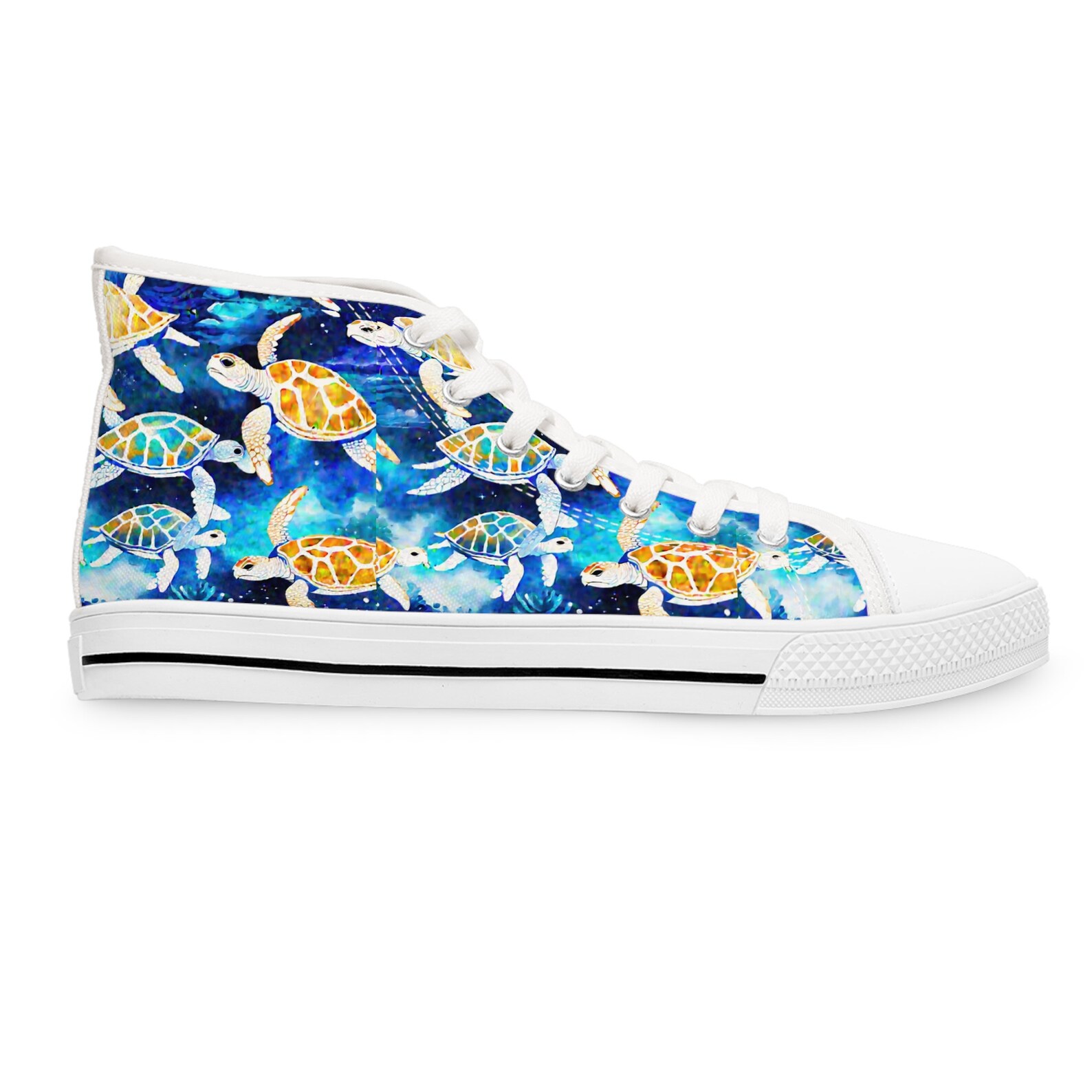 Blue Sea Turtles Women's Custom High Top Sneakers, Turtle Footwear ...