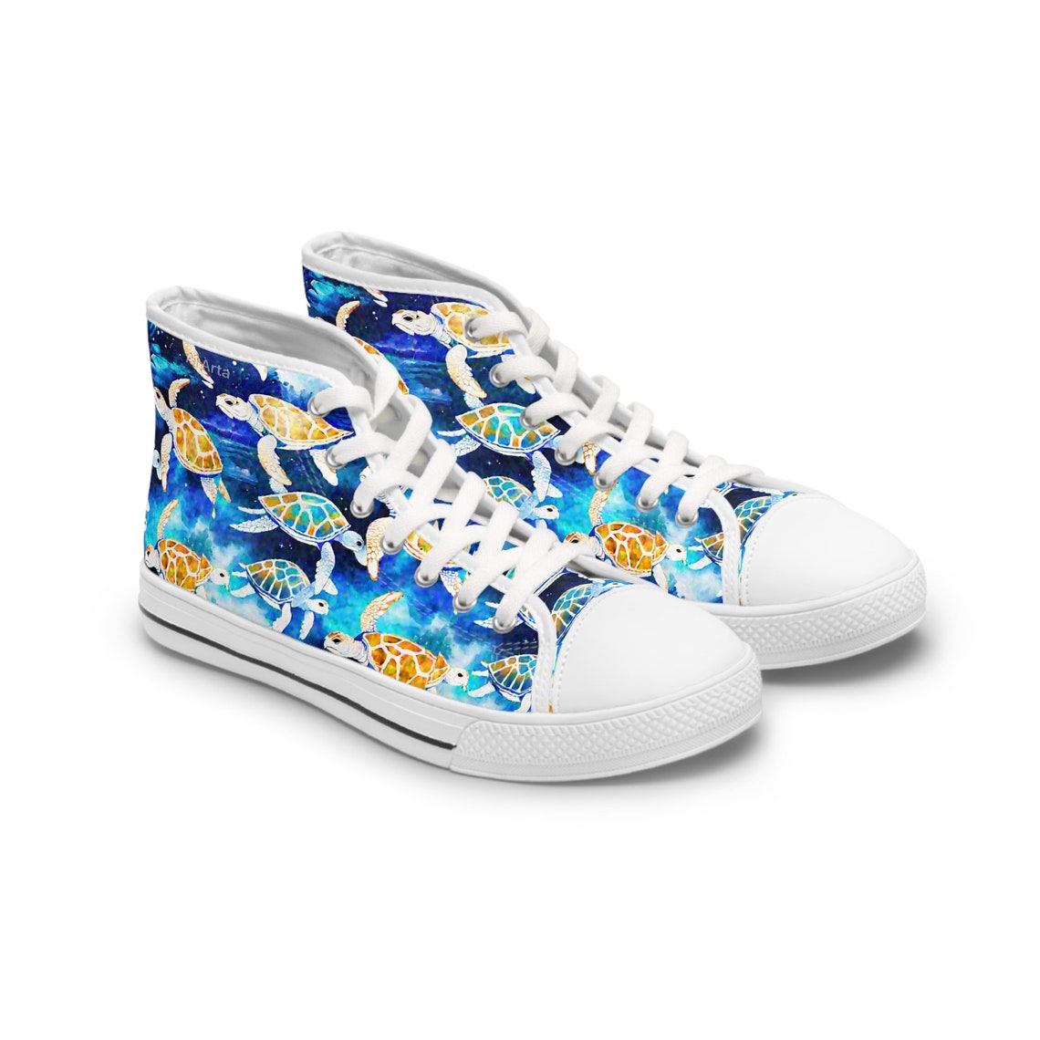 Blue Sea Turtles Women's Custom High Top Sneakers, Turtle Footwear ...