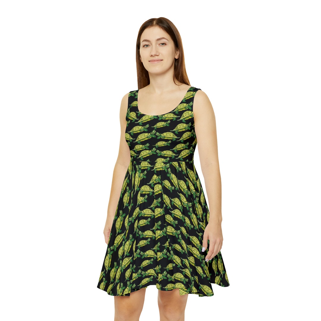 Red Eared Slider Turtle Design Black Womens Sun Dress, Turtle Dress ...