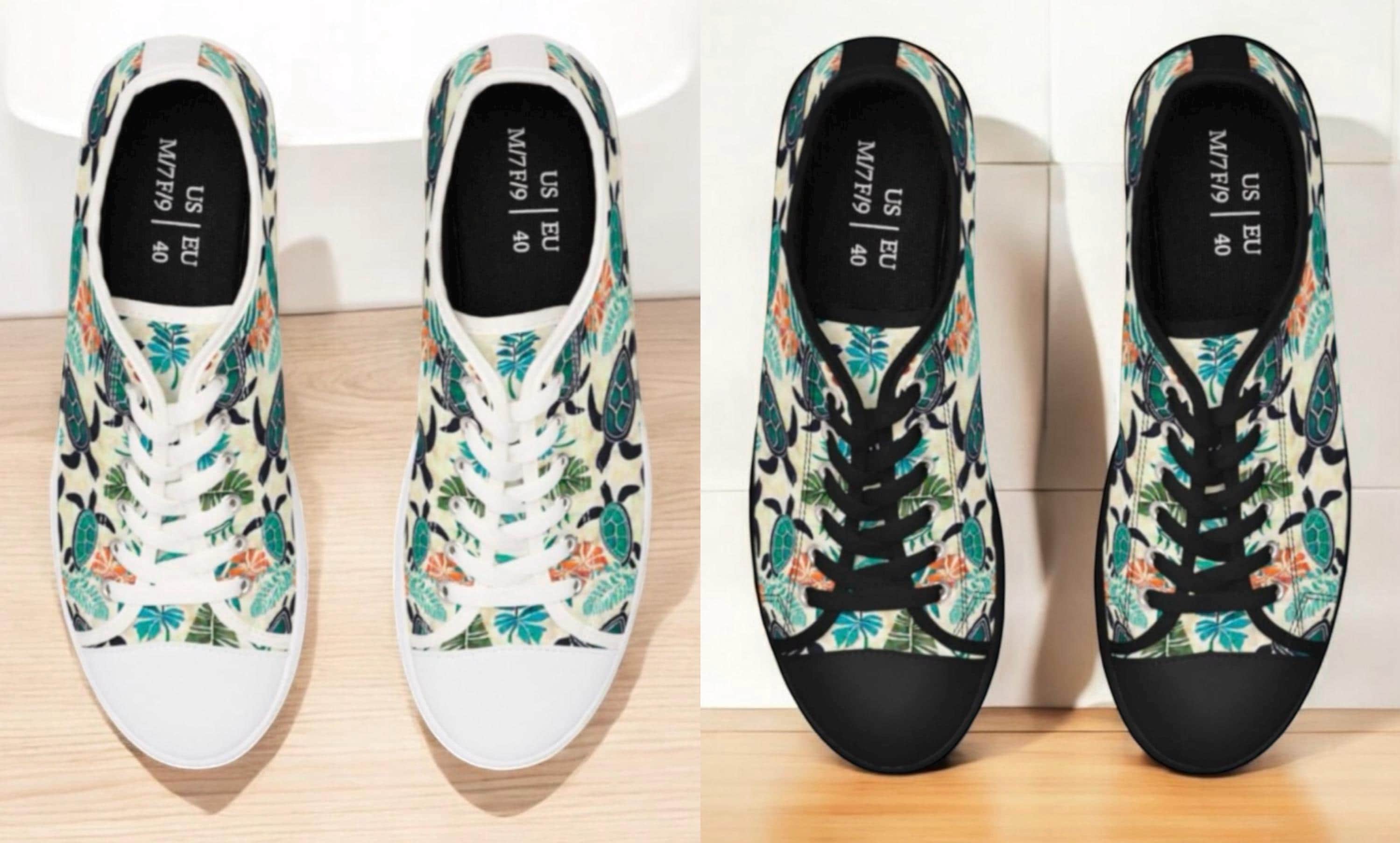 Sea Turtle Sneakers for Women - Coastal Marine Life Canvas Shoes - Cute ...