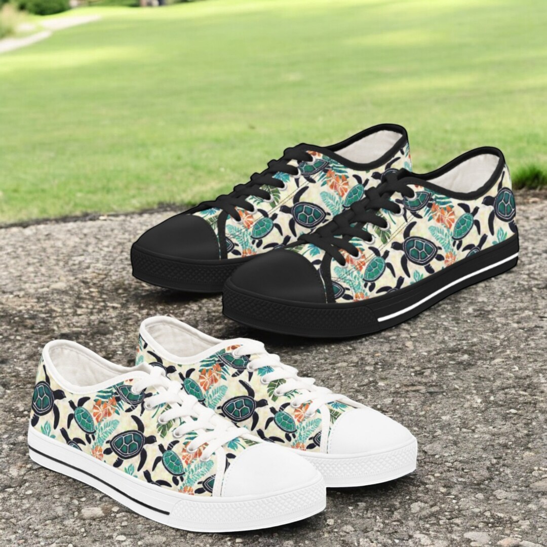 Turtle Low Top Sneakers, Sea Turtle Shoes, Boho Tropical Terrapin ...