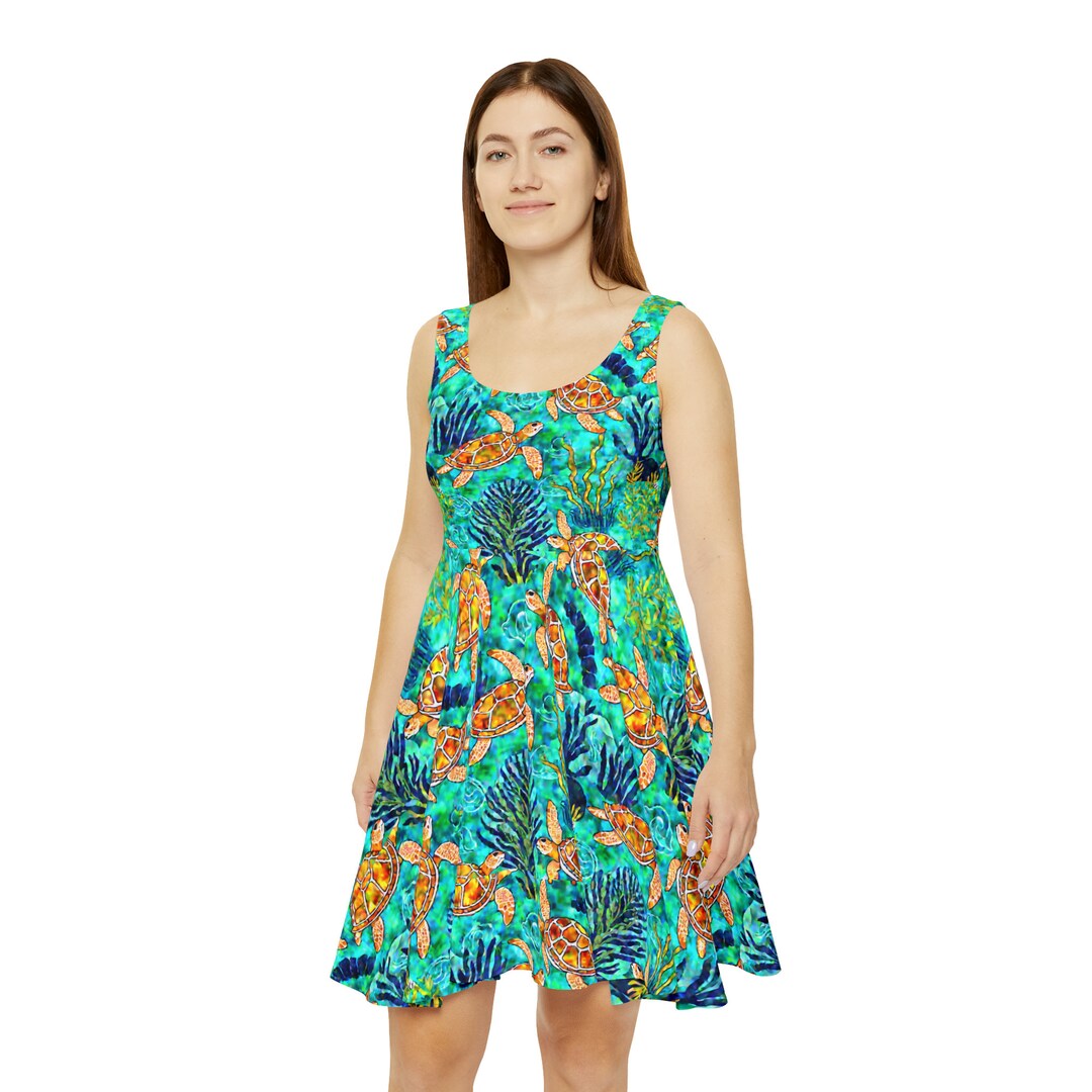 Ocean Life Sea Turtle Design Women Sun Dress, Easter Sunday Sea Turtle ...