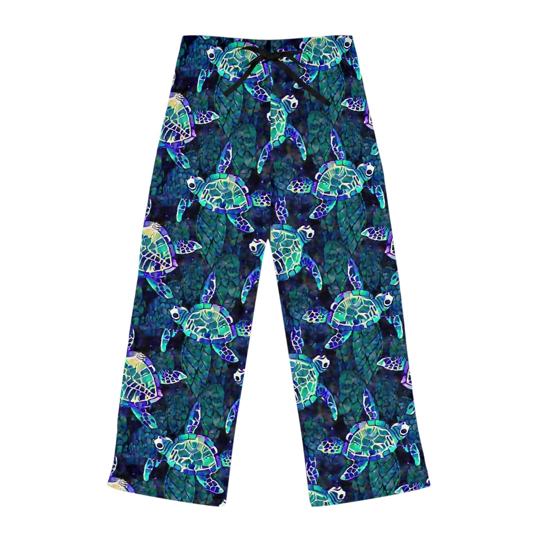 Blue Watercolor Sea Turtles Womens Drawstring Pajama Pants, Women ...