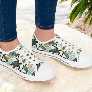 Sea Turtle Sneakers for Women - Coastal Marine Life Canvas Shoes - Cute ...