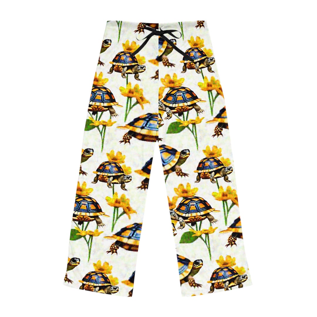 Box Turtles With Daisies Womens Drawstring Pajama Pants, Women Turtle Pant, Box Turtle Lounge ...