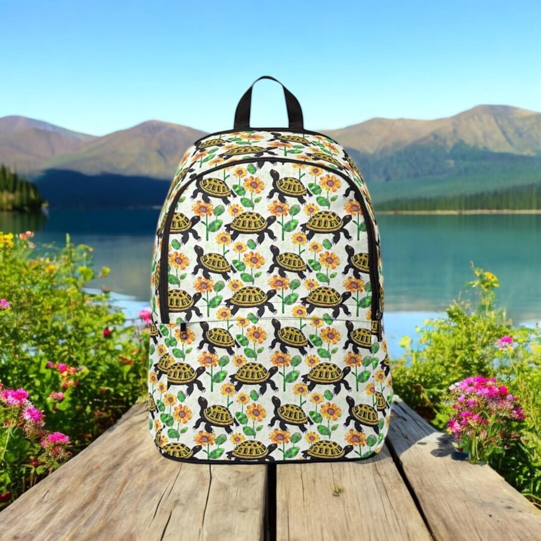 Tortoise Backpack, Floral Turtle School Bag, Cute Nature Inspired ...