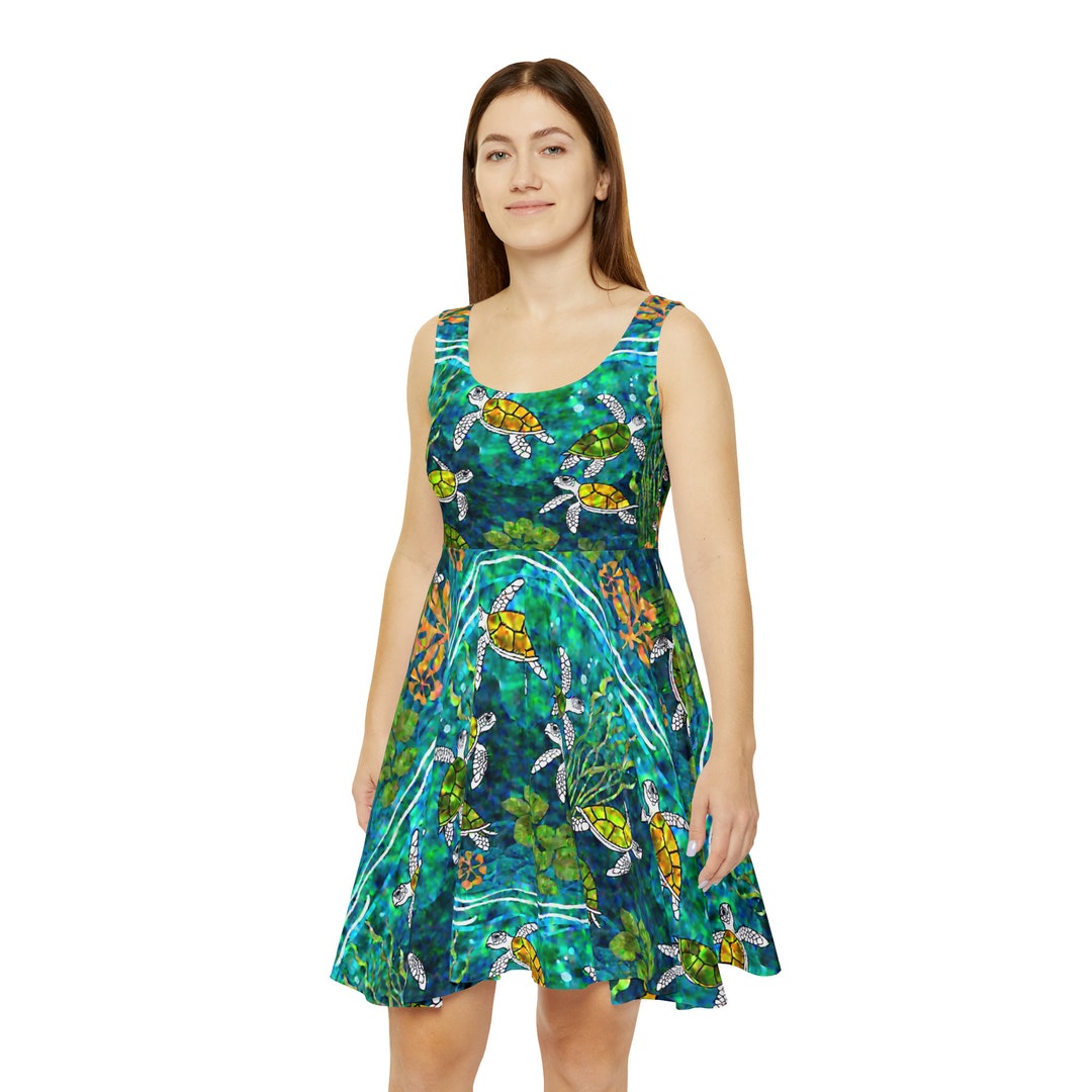 Ocean Life Sea Turtle Artistic Design Women's Colorful Tropical Casual ...