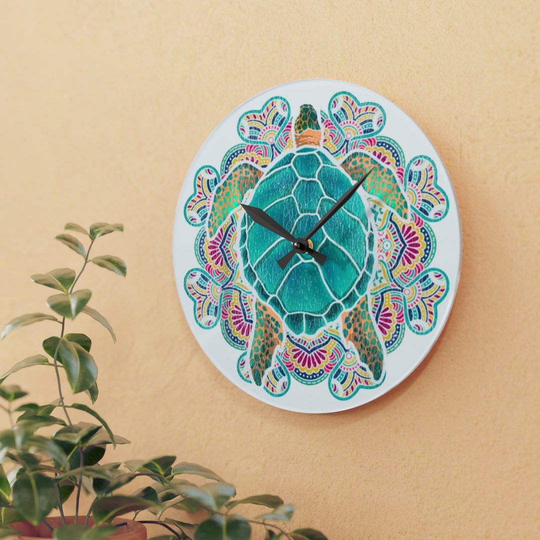 Turquoise Blue Sea Turtle Acrylic Wall Clock, Turtle Clock, Sea Turtle ...