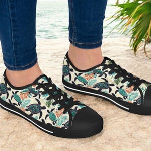Sea Turtle Sneakers for Women - Coastal Marine Life Canvas Shoes - Cute ...