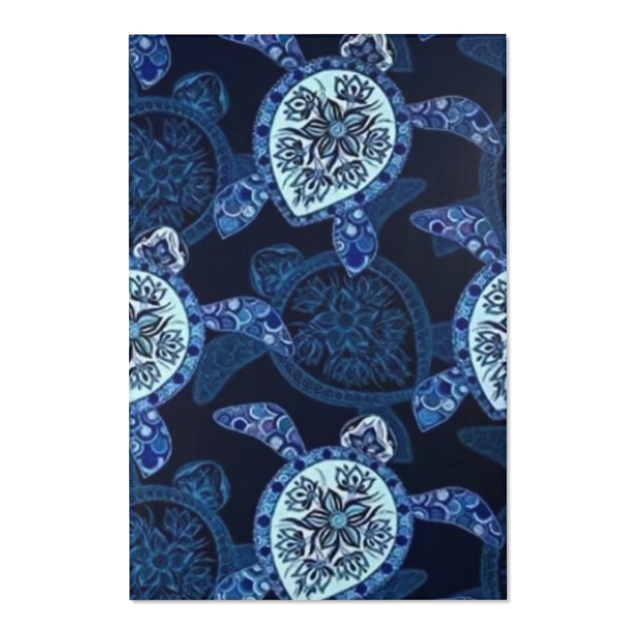 Blue Sea Turtles on Blue Sea Background Design Area Rug, Nautical Rug ...