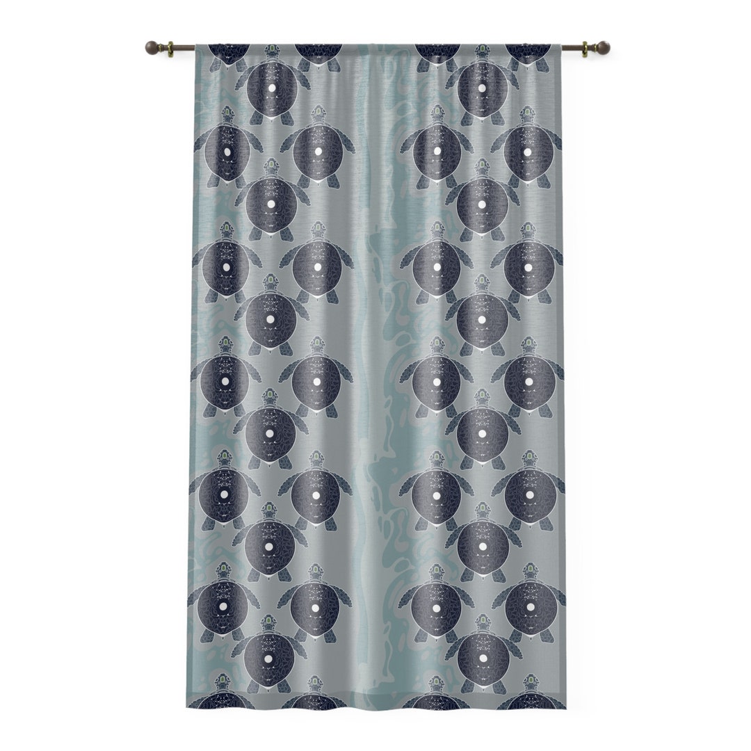 Muted Blue Semi Sheer Sea Turtle Window Curtain - Etsy