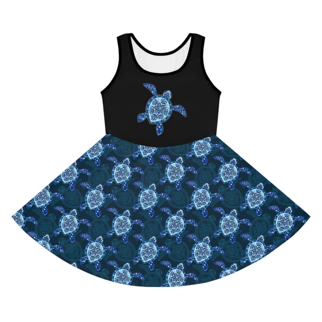 Blue Sea Turtles Girls Sleeveless Sundress, Toddler & Girls Turtle ...
