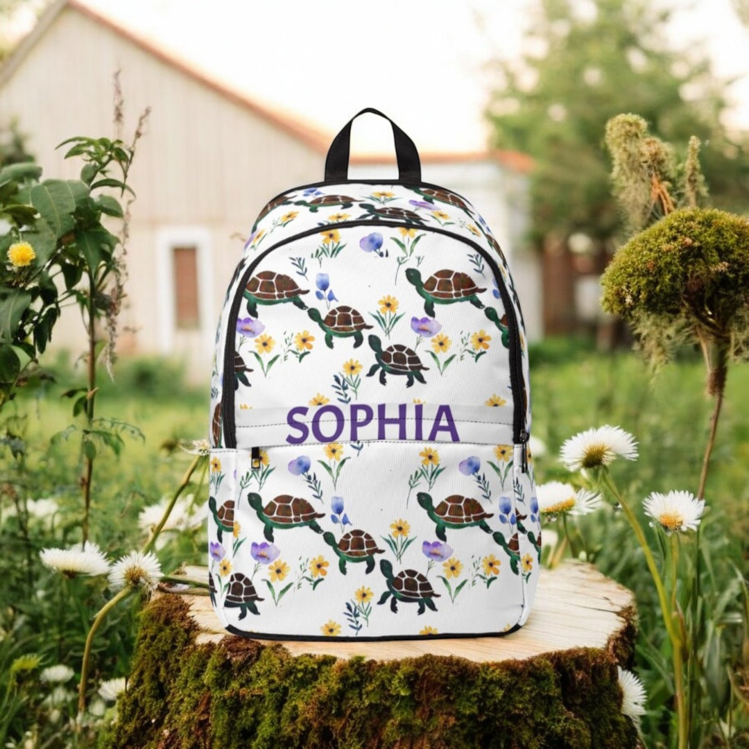 Turtle Girl Bag, Monogram Turtle Print Nylon Backpack, Full Size ...