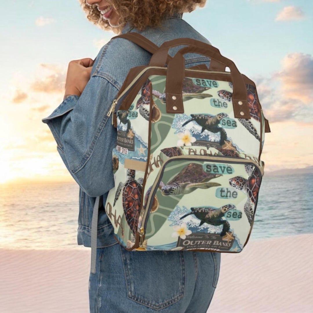 Sea Turtle Backpack, Save the Sea Ocean Print Travel Bag, Tropical ...