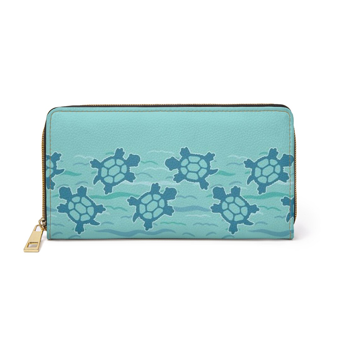 Blue Sea Turtle Vegan Leather Womens Long Zip Around Wallet, Sea Turtle ...