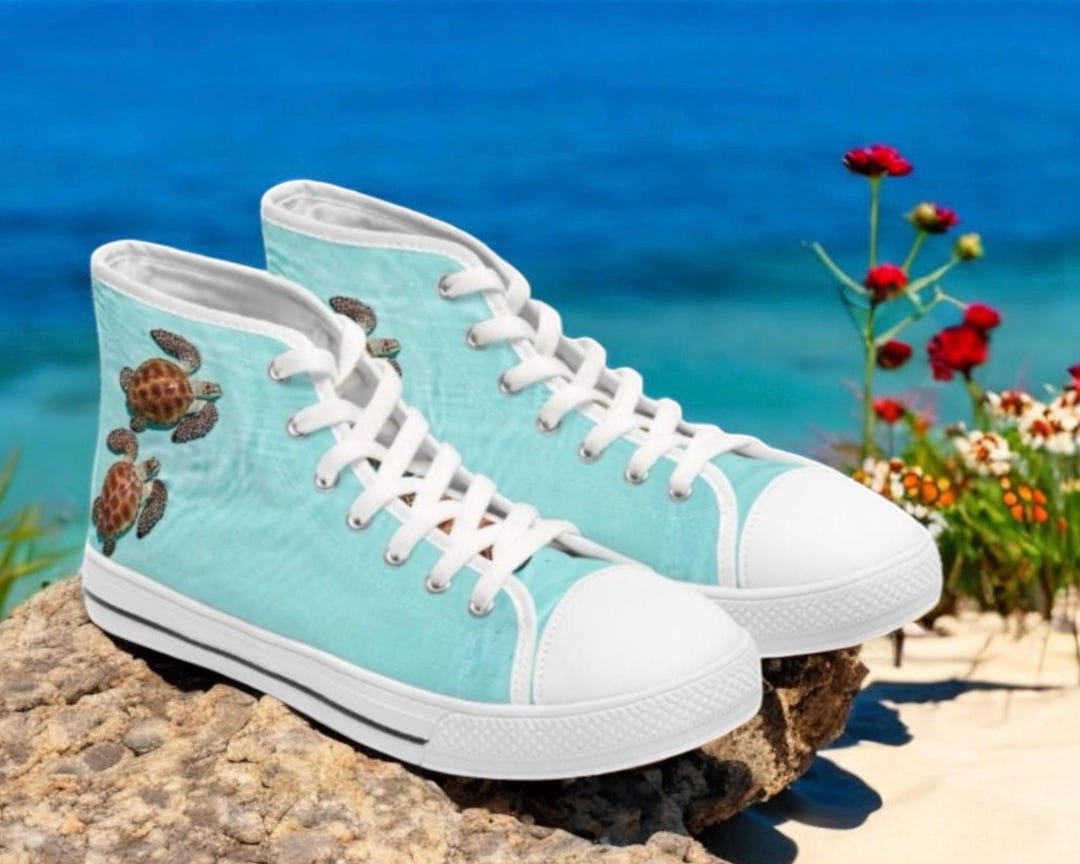 Realistic Baby Sea Turtle Sneakers for Women | Aqua Ocean High Tops ...