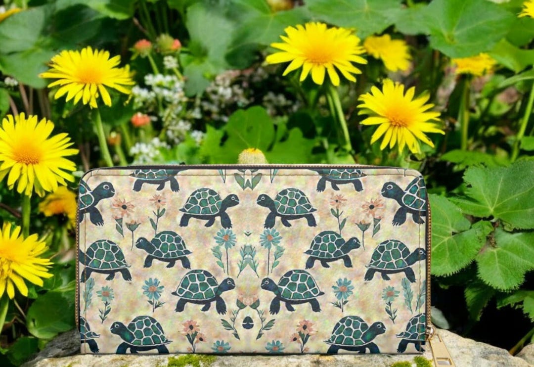 Zipper Wallet, Cute Turtle Print, Boho Tortoise Design, Vegan Leather ...