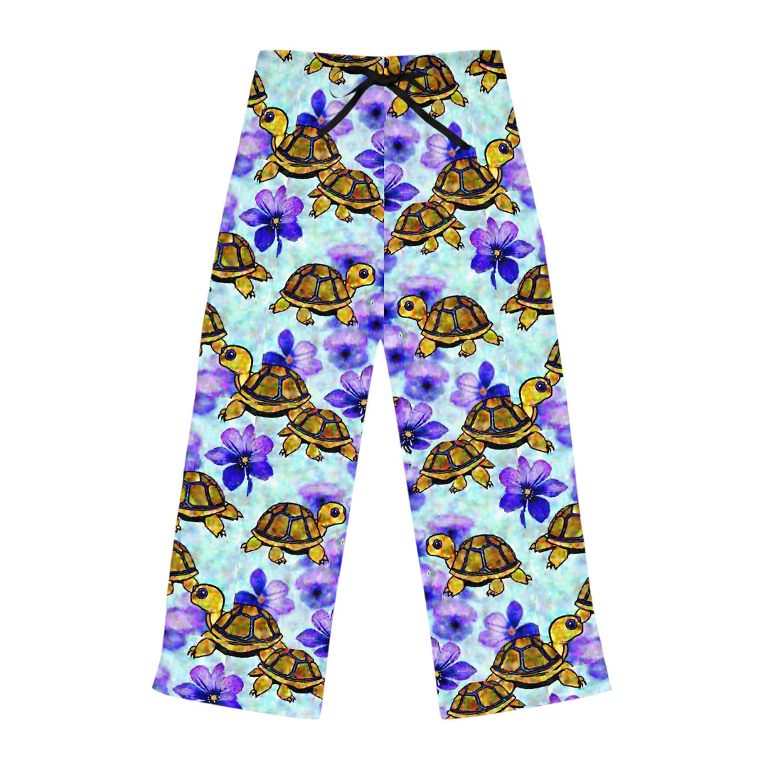 Box Turtles With Purple Flowers Womens Drawstring Pajama Pants, Women ...