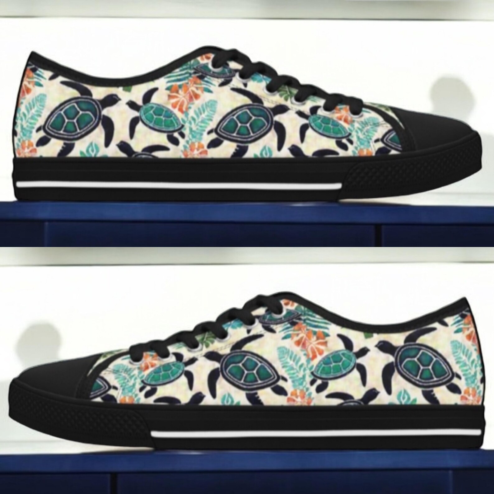 Sea Turtle Sneakers for Women - Coastal Marine Life Canvas Shoes - Cute ...