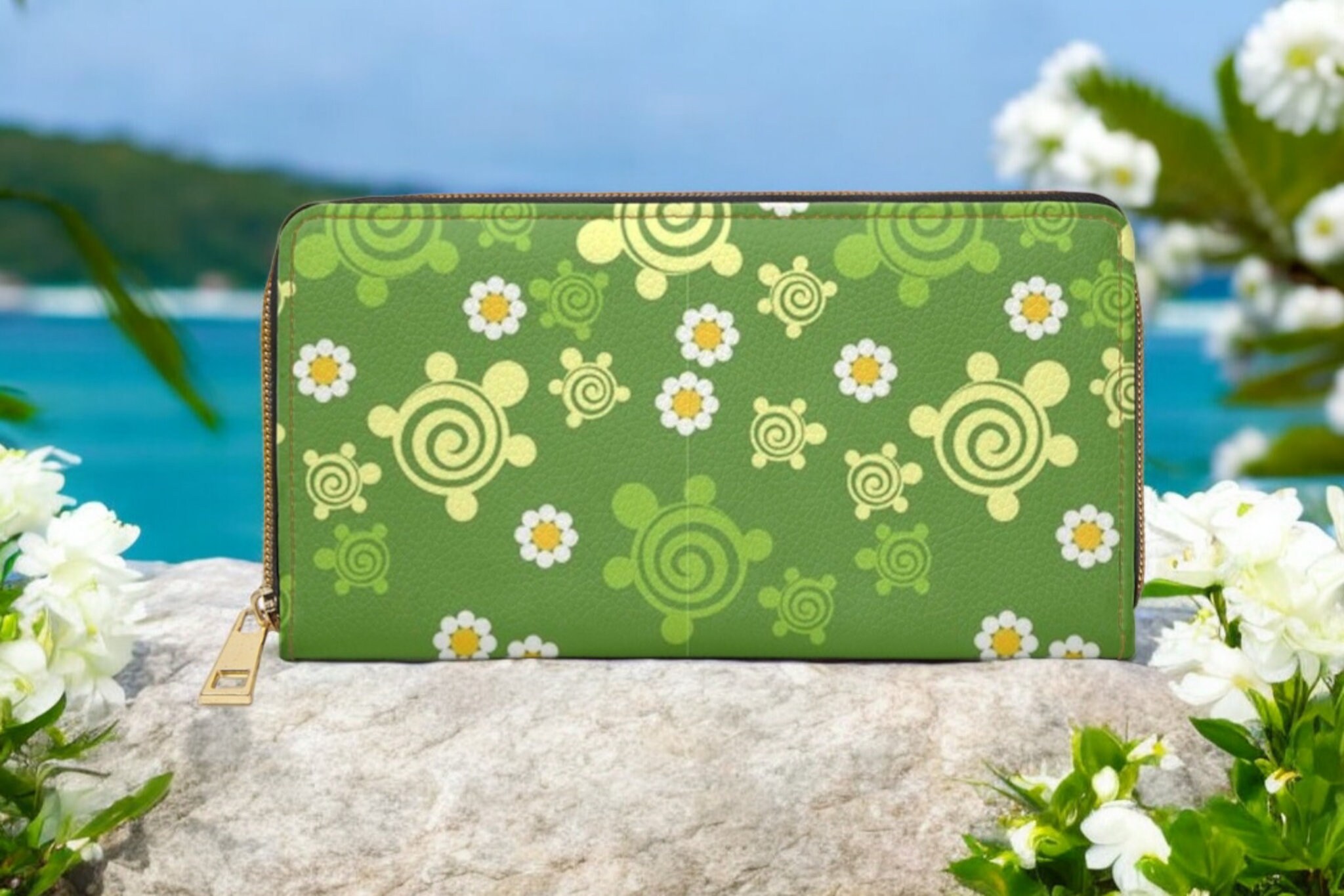 Boho Hippy Turtles, Green Floral Turtle Artistic Design, Long Zip ...