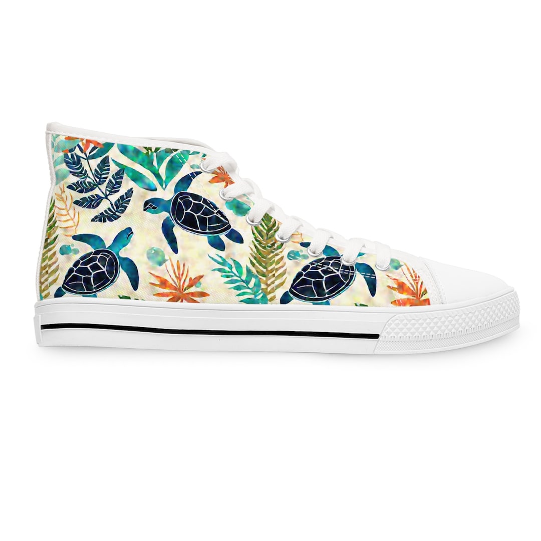 Watercolor Sea Turtles Women's High Top Sneakers, Custom Sneakers, Sea ...