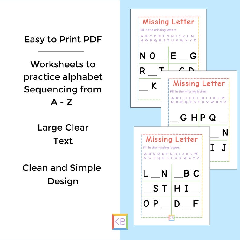 Alphabet Worksheets – Missing Letter Order Activity (PDF Download) - Etsy