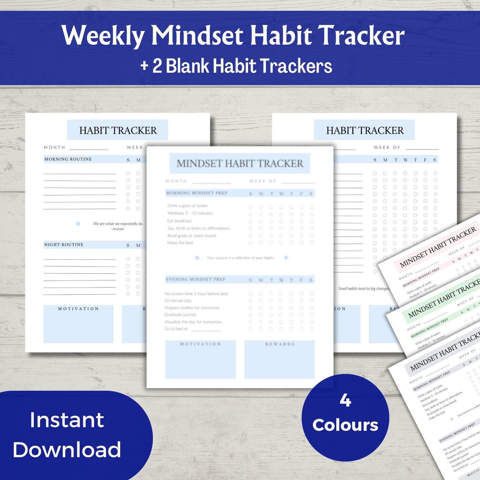 Mindset Habit Trackers, Weekly Habit Tracker, Printable Habit Tracker ...