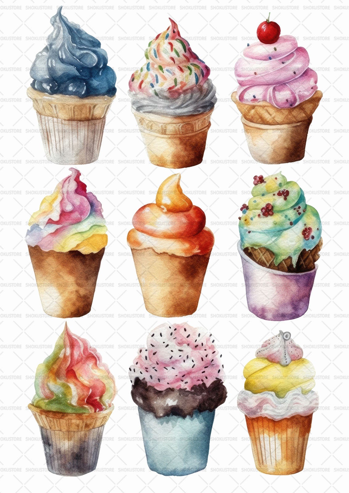 Watercolor Ice Cream Clipart Set01 Cones and Sundaes Ice - Etsy Canada