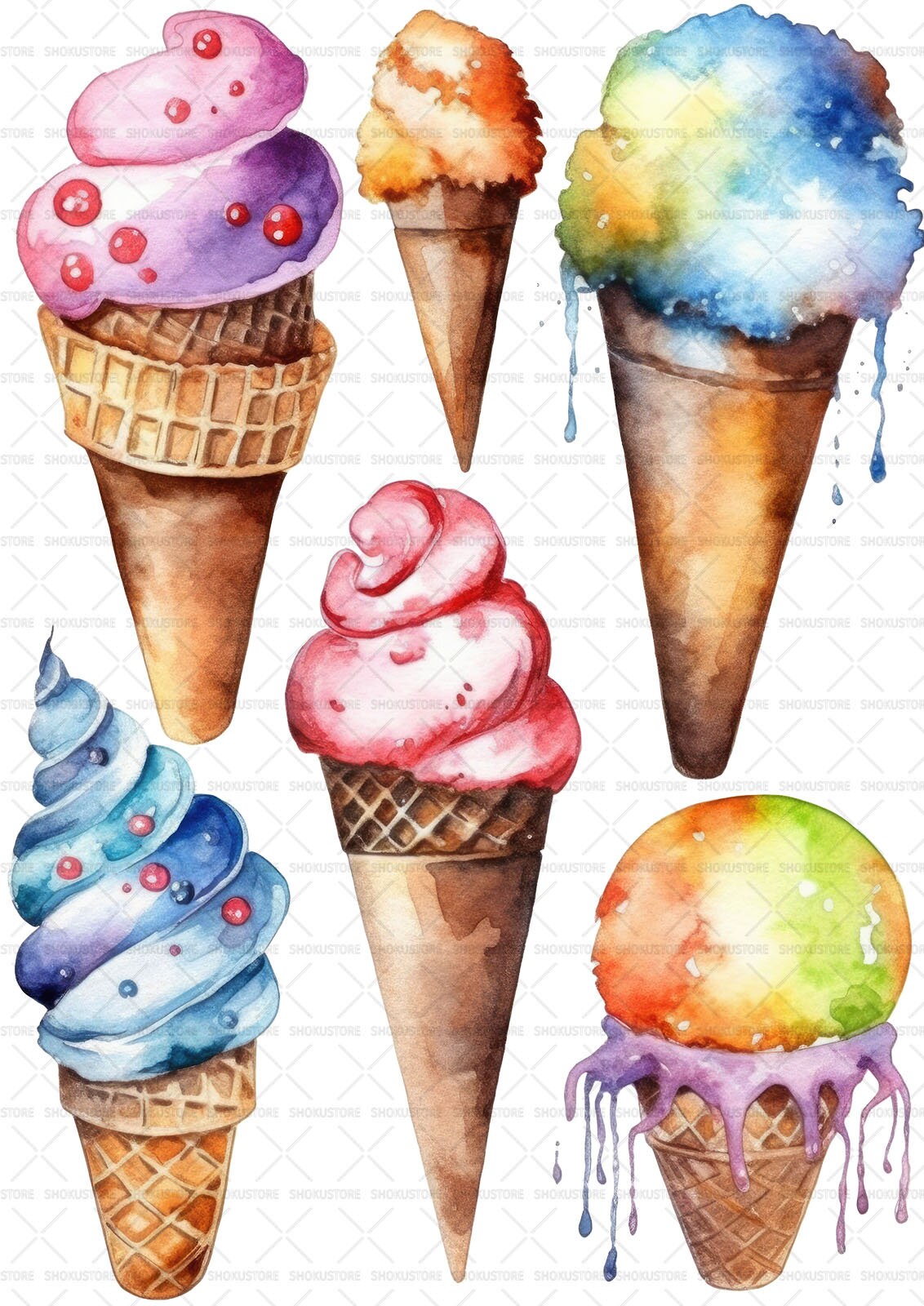 Watercolor Ice Cream Clipart Set01 Cones and Sundaes Ice - Etsy Canada