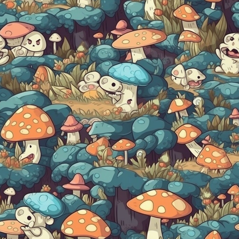 10 Cute Cartoon/chibi Mushrooms Seamless Pattern Digital Download! - Etsy