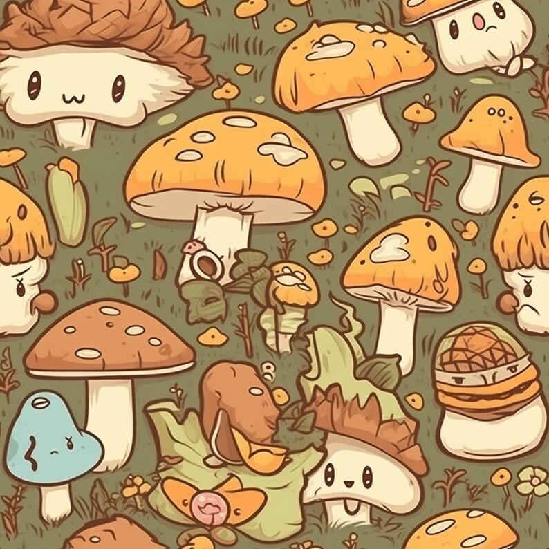 10 Cute Cartoon/chibi Mushrooms Seamless Pattern Digital Download! - Etsy