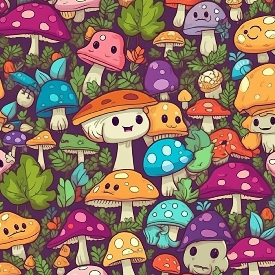10 Cute Cartoon/chibi Mushrooms Seamless Pattern Digital Download! - Etsy