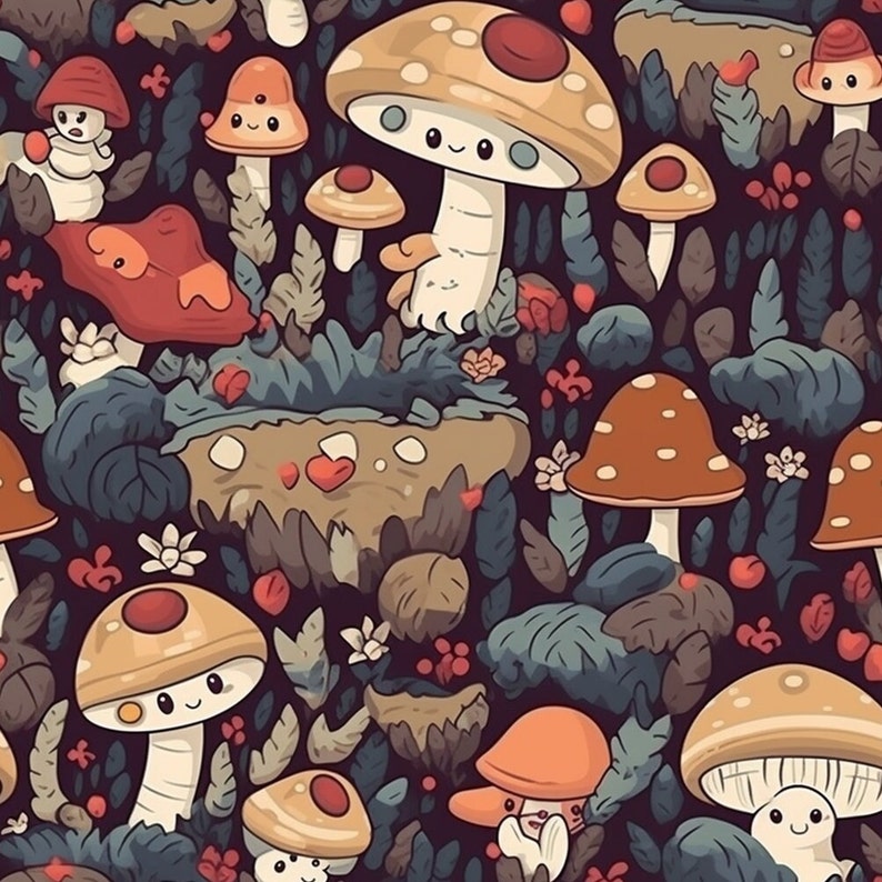 10 Cute Cartoon/chibi Mushrooms Seamless Pattern Digital Download! - Etsy