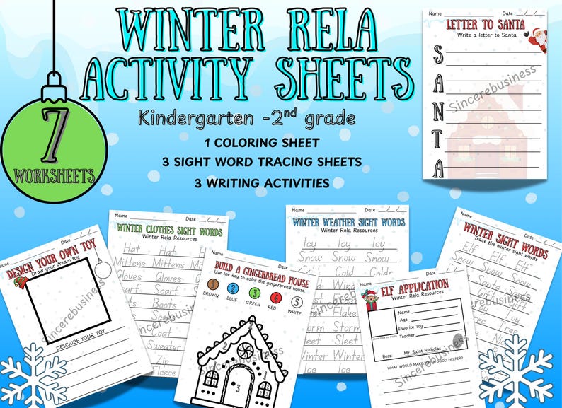 K-2 Winter ELA Worksheets | Christmas Activities (printable) - Etsy