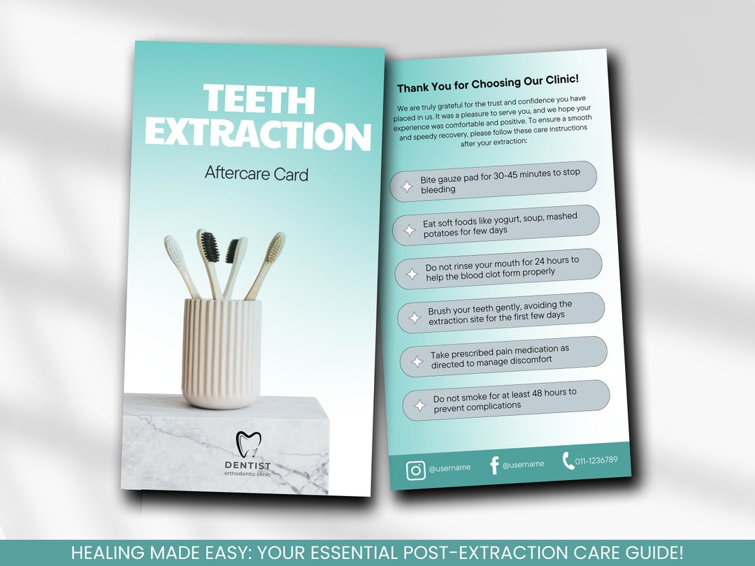 Printable Aftercare Extraction Card, Editable Dental Extraction Guide ...