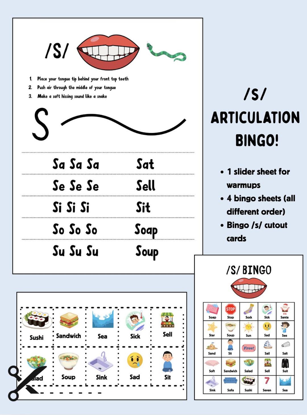 Fun /S/ Articulation Bingo Game | Speech Therapy Printable | S Sound ...
